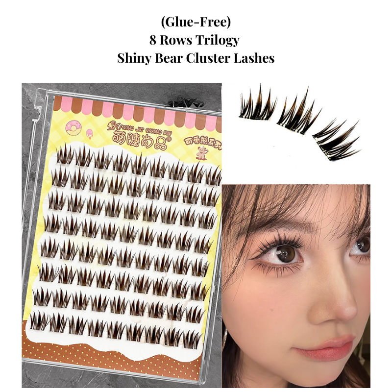 NEW Cute Lashes Premium 8 Rows (Glue-Free) # Shiny Bear Cluster Lashes ...